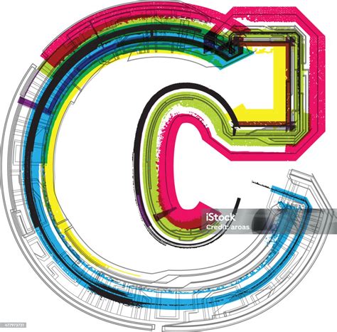 색상화 그런지 서체가 편지 C 0명에 대한 스톡 벡터 아트 및 기타 이미지 0명 그런지 이미지 기법 낱말 Istock