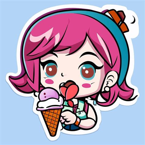 Premium Vector Cute Girl Eats Ice Cream Hand Drawn Cartoon Sticker