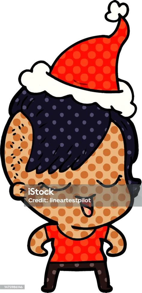 산타 모자를 쓴 소녀의 행복한 손으로 그린 만화책 스타일 그림 낙서 드로잉에 대한 스톡 벡터 아트 및 기타 이미지 낙서 드로잉 등장인물 만화 Istock