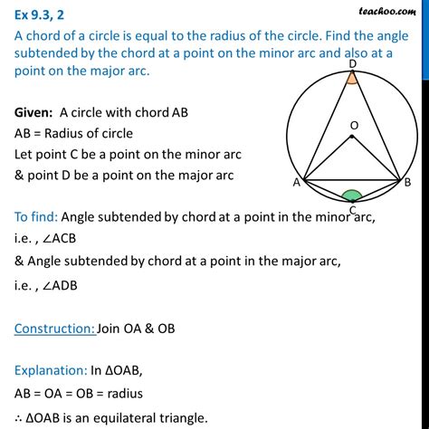 Ex A Chord Of A Circle Is Equal To Radius Ex