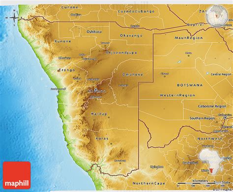 Physical 3d Map Of Namibia