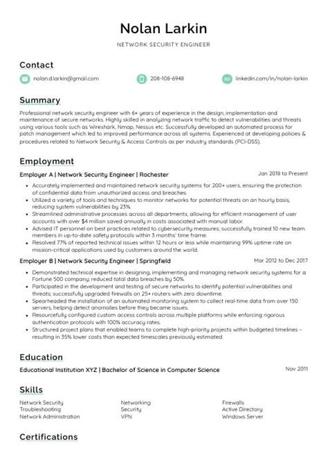 Network Security Engineer Resume CV Example And Writing Guide