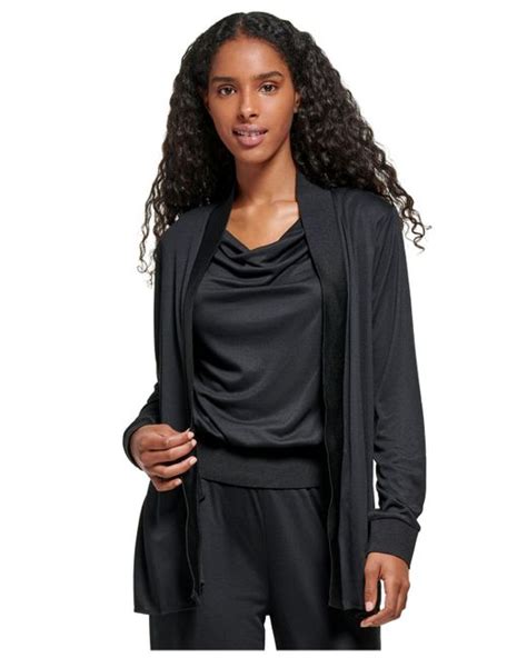 Calvin Klein Synthetic Open Front Knit Cardigan In Black Lyst