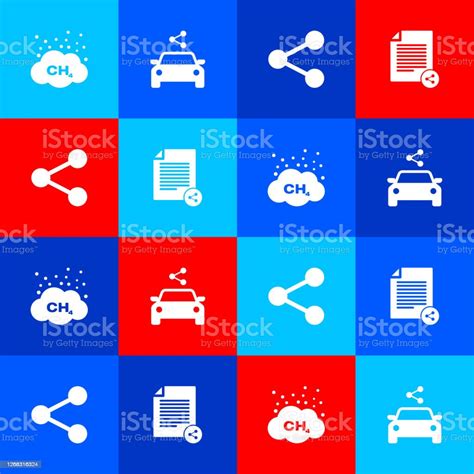 메탄 배기가스 배출 감소 카 공유 공유 및 파일 아이콘을 설정합니다 벡터 Mobility As A Service에 대한 스톡