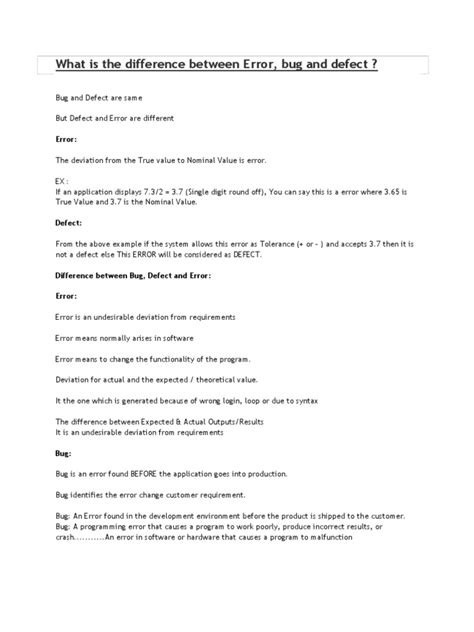 What Is The Difference Between Error Bug And Defect Download Free