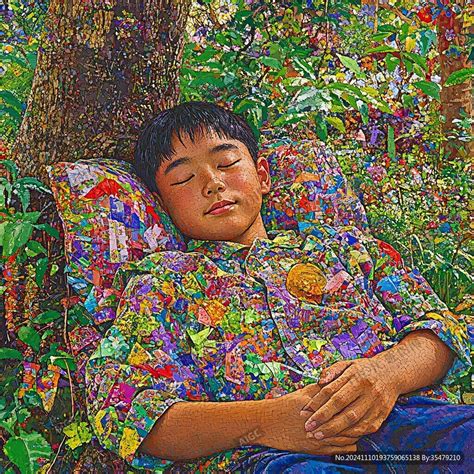 Ai创作图油画就睡到哪 基诺族男孩 儿童厚涂油画肌理 大树下纳凉的人 小学生睡午 手绘黎族男孩 阿昌族男孩 高山族男孩 树下纳凉树下乘凉 黎族