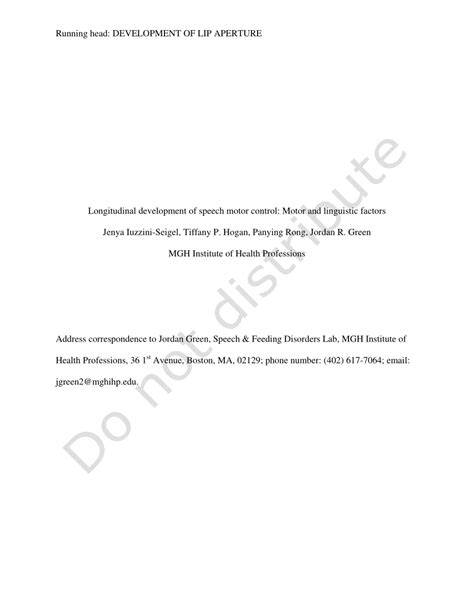 Pdf Longitudinal Development Of Speech Motor Control Motor And Linguistic Factors