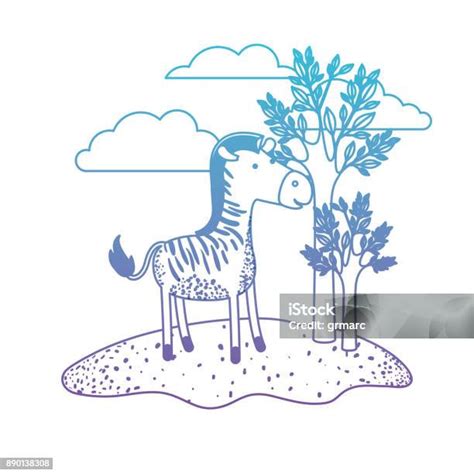 나무와 구름 저하 파란색 보라색 컬러 실루엣을 야외 현장에서 얼룩말 만화 구름에 대한 스톡 벡터 아트 및 기타 이미지 구름 귀여운 나무 Istock