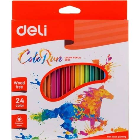 Цветные карандаши Deli Colorun Ec00120 трехгранные пластик 24 цвета коробка европодвес 24 упак