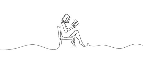 Premium Vector One Continuous Line Drawing A Girl Reading A Book