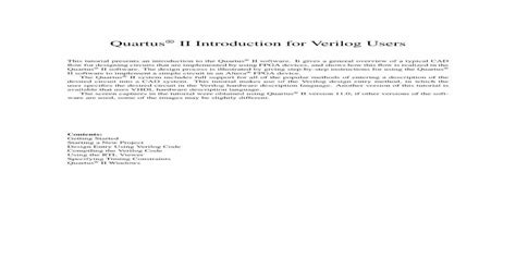 Quartus II Introduction For Verilog Users Quartus II Introduction