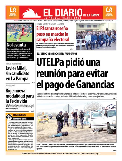 Tapa De El Diario En Papel Viernes 07 De Julio De 2023 El Diario De