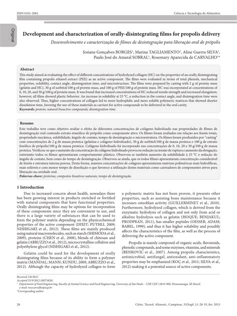 Pdf Development And Characterization Of Orally Disintegrating Films For Propolis Delivery