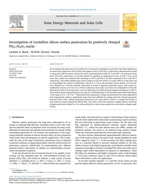 Pdf Investigation Of Crystalline Silicon Surface Passivation By