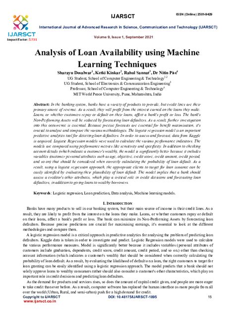 Pdf Analysis Of Loan Availability Using Machine Learning Techniques