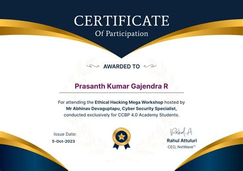 G Prasanth Kumar On Linkedin Nxtwave Nxtwaveteam Rahulattlurisir Ethicalhacking Certificate