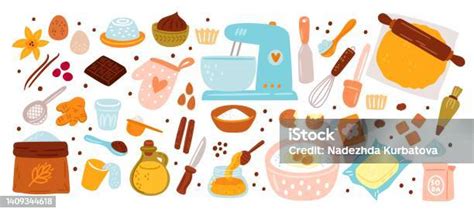 Bahan Kue Peralatan Dapur Kartun Produk Setengah Jadi Proses Memasak