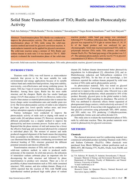 Pdf Solid State Transformation Of Tio2 Rutile And Its Photocatalytic
