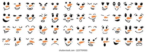 귀여운 눈사람 얼굴 벡터 컬렉션 스톡 벡터 로열티 프리 2235037149 Shutterstock
