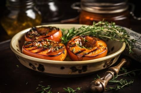 Premium Ai Image Grilled Peaches Fresh Sweet Food Generate Ai