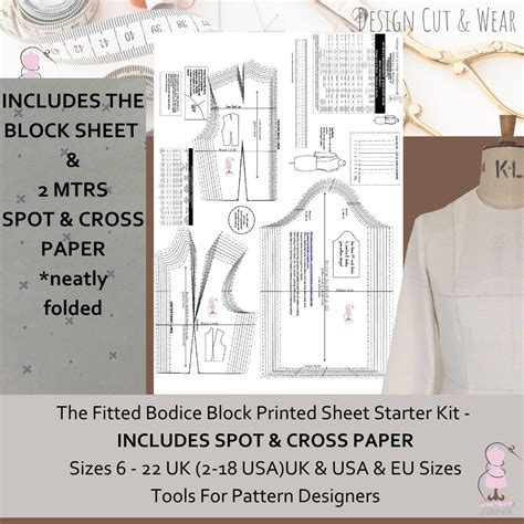 Basic Fitted Bodice Block Sloper Uk Sizes 8 22 Usa 2 18 And European Size Conversions