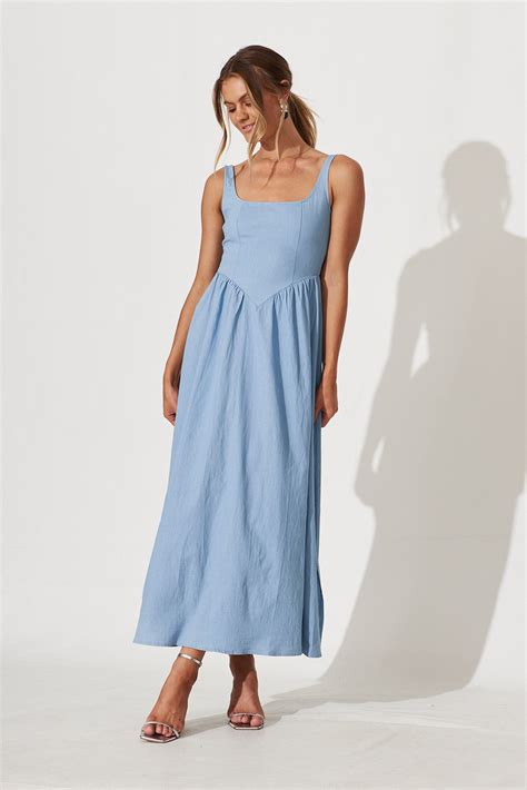My All Maxi Dress In Light Blue Denim Cotton Blend St Frock