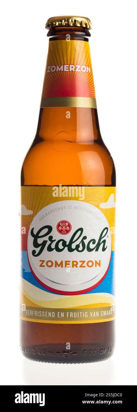 Bottle Of Dutch Grolsch Zomerzon Beer Isolated On White Background