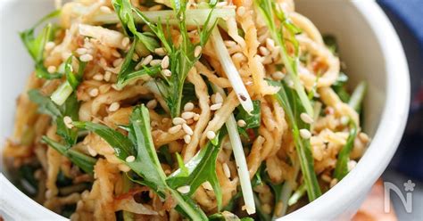 切り干し大根と水菜のごま塩ナムル【水戻し不要 やみつき】 レシピサイトnadia