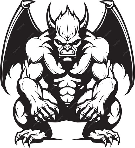 Gothic Sentinel Vector Gargoyle Full Body Statue Emblem Chiseled