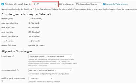 Plesk PHP und PHP auf PHP ändern snafu