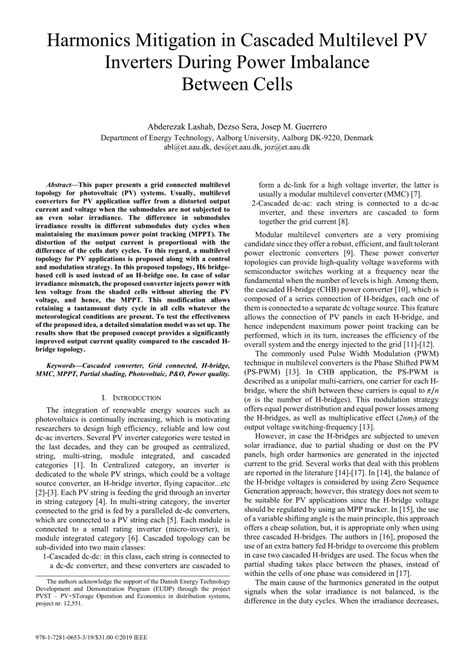 PDF Harmonics Mitigation In Cascaded Multilevel PV Inverters During Power Imbalance Between Cells