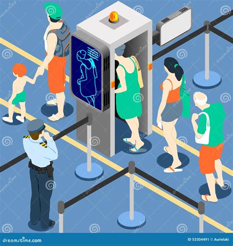 Isometric Queue At Security Checkpoint Machine Stock Vector