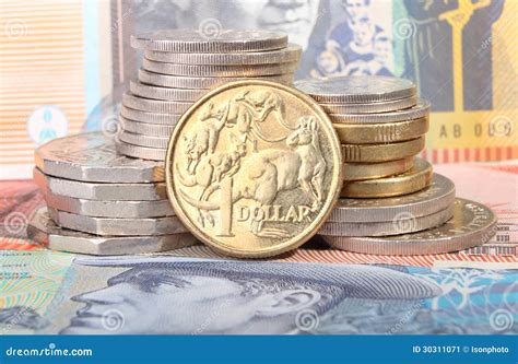 Australian Dollar Coin On Currency Background Stock Image Image Of