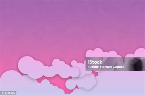 텍스트를위한 넓은 공간이있는 보라색 하늘에있는 구름의 그림 개념에 대한 스톡 벡터 아트 및 기타 이미지 개념 계절 곡선 Istock