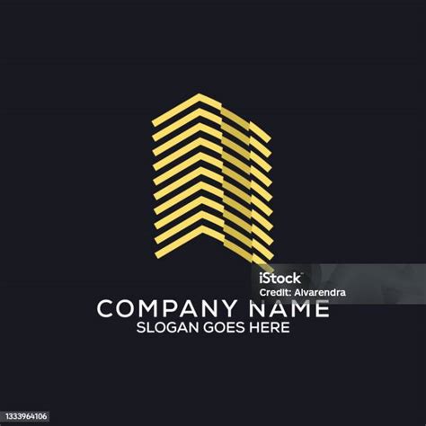 골든 아파트 로고 디자인 골드 컬러의 모노그램 빌딩 로고는 기호 브랜드 아이덴티티 회사 로고 아이콘 등으로 사용할 수 있습니다