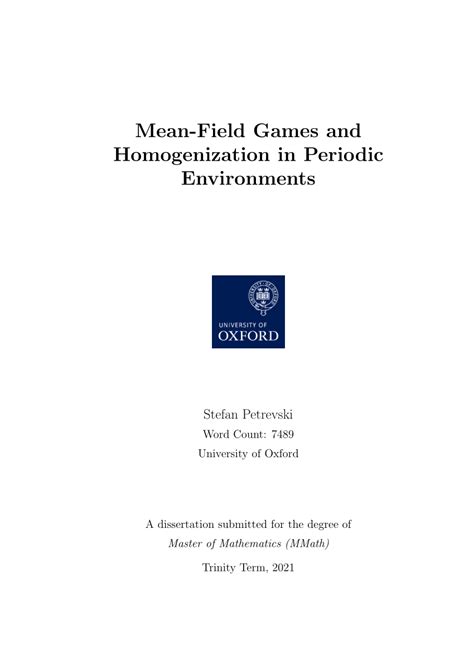 Pdf Mean Field Games And Homogenization In Periodic Environments