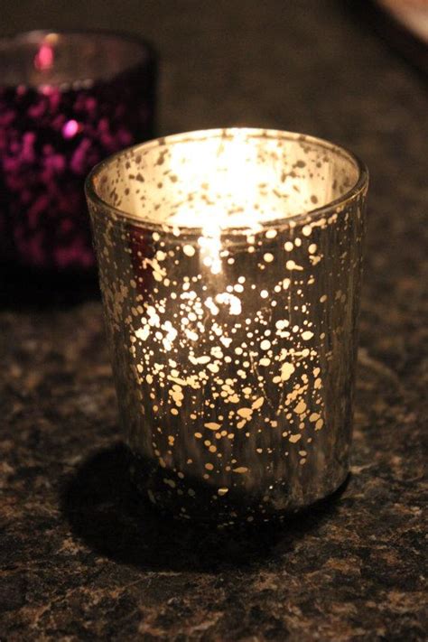 Set Of 50 Mercury Glass Silver Speckled Glass Candle Holders Votive