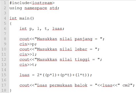 Program Menghitung Luas Permukaan Balok C Share Your Knowledges