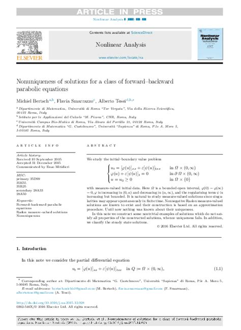 Pdf Nonuniqueness Of Solutions For A Class Of Forwardbackward Parabolic Equations