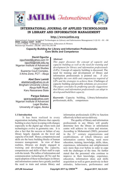 PDF Capacity Building For Library And Information Professionals Core Skills And Competence