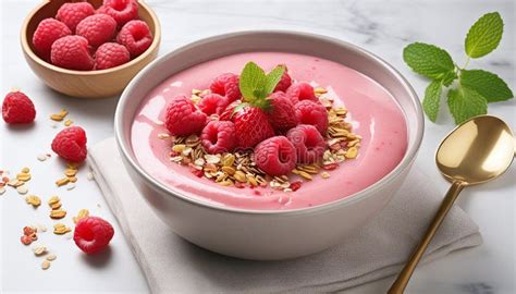 Creamy Raspberry Smoothie Bowl Topped With Granola And Fresh Berries
