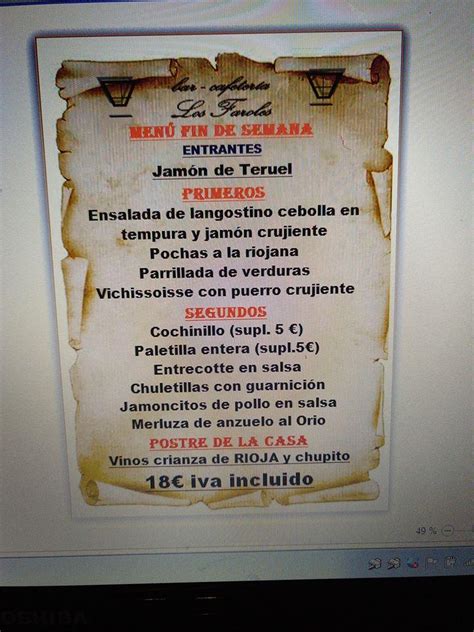 Menu At Restaurante Los Faroles Alfaro C Las Pozas