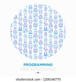 Programming Concept Circle Thin Line Icons Stock Vector Royalty Free Shutterstock