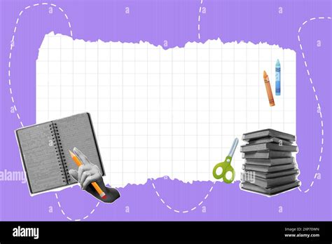 Blank Poster Paper Banner With Notebook And Books Education Retro