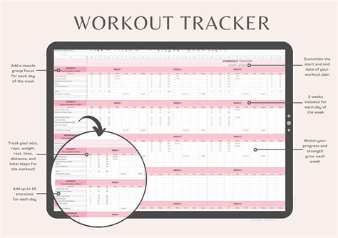 Workout Tracker Spreadsheet Google Sheets Fitness Journal Weight Body Measurement