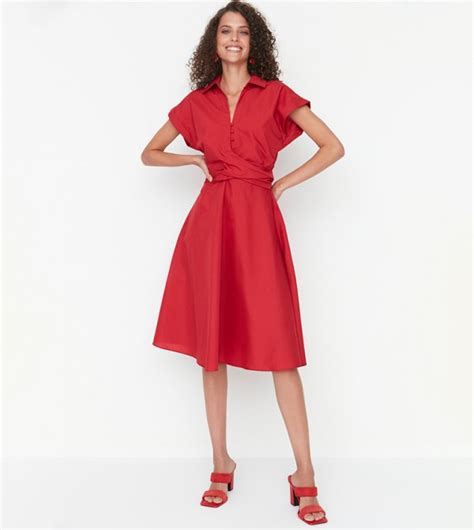 Buy Trendyol Solid Fit And Flare Midi Dress In Red 6thstreet Uae