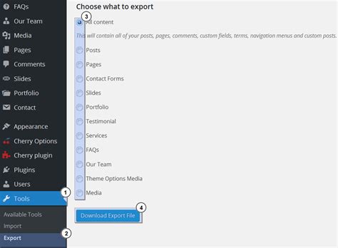 wordpress how to use import export tools template monster help