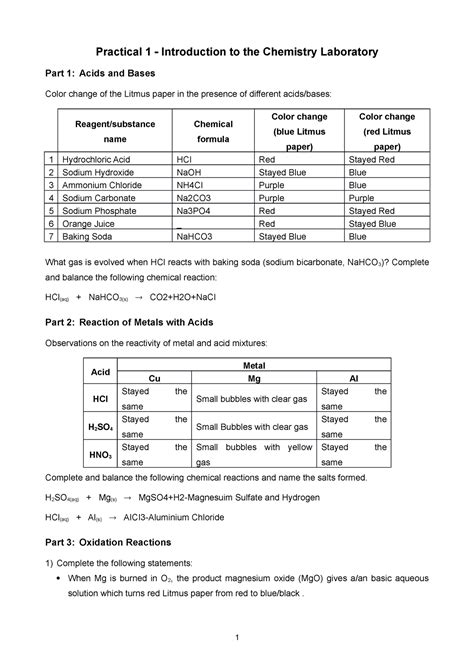 Practical 1 Write Up Practical 1 Introduction To The Chemistry