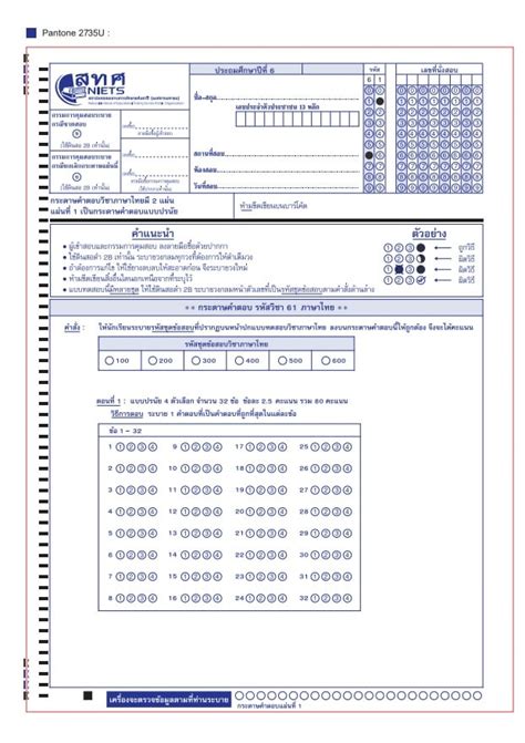 ตัวอย่างกระดาษคำตอบ O Net นิเทศออนไลน์ By ดร นัยนา