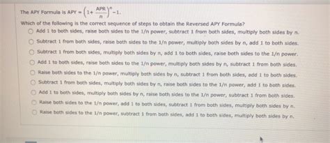 Solved The APY Formula Is APY 1 Apk 1 Which Of The Chegg Com